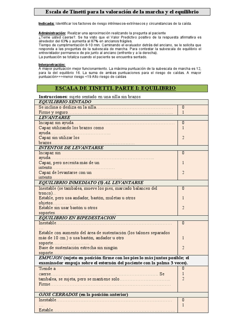Escala de Tinetti: Evaluación de Caídas | PDF | Deportes