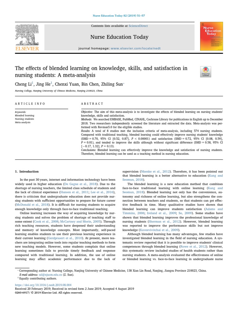 The Effects of Blended Learning On Knowledge, Skills, and Satisfaction ...