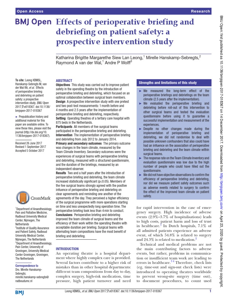 Effects of Perioperative Briefing and Debriefing On Patient Safety. A ...