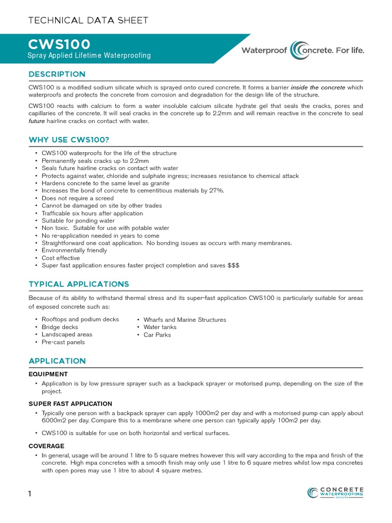 Cws100 Data Sheet | PDF | Concrete | Water