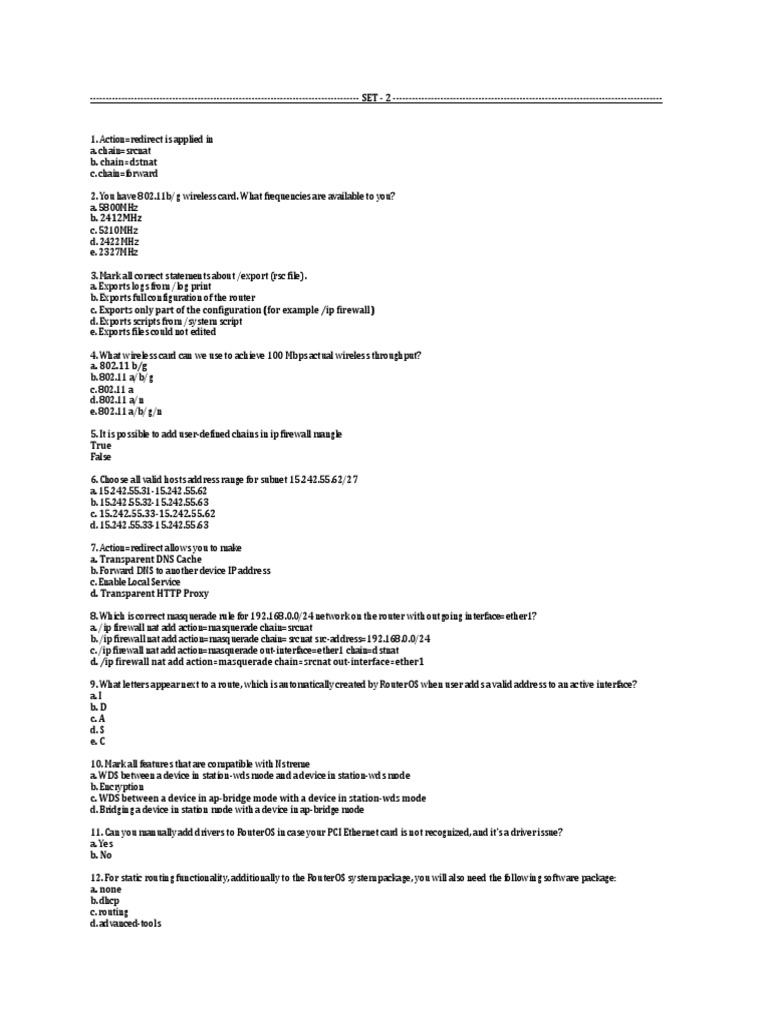 Soal Mtcna Set 2 | PDF | Ip Address | Router (Computing)