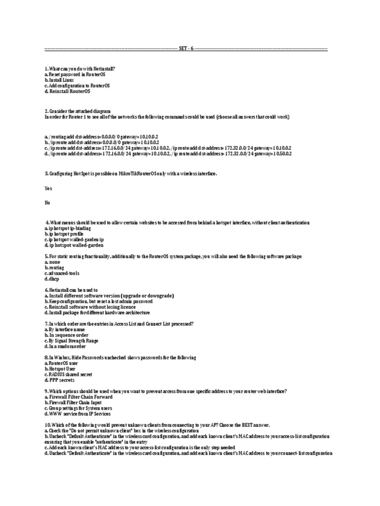 Soal Mtcna Set 6 | PDF | Ip Address | Router (Computing)