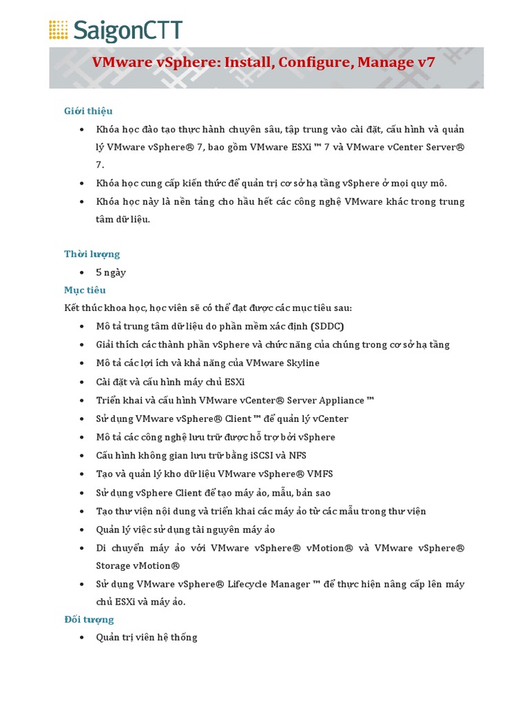 VMware Vsphere Install, Configure, Manage V7-Vi | PDF