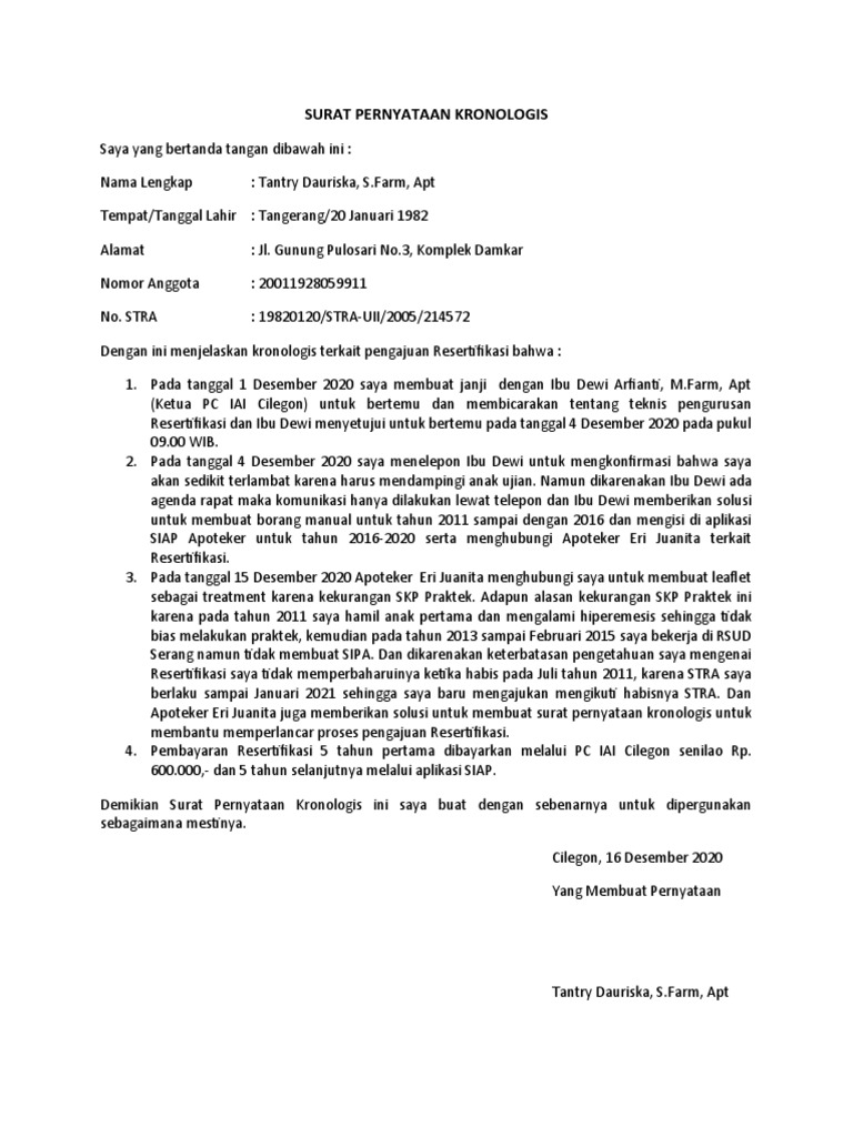 Surat Pernyataan Kronologis | PDF