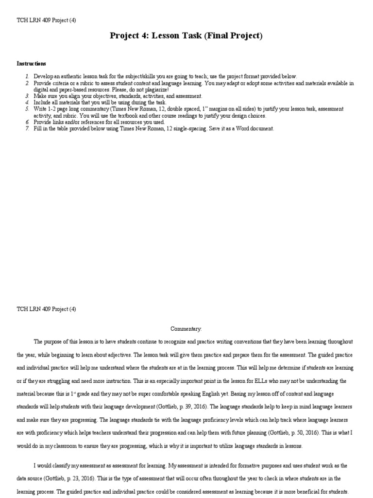 1st Grade Adjective Lesson Plan | PDF | Educational Assessment | Rubric ...