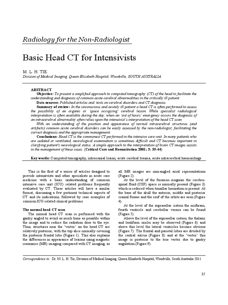 Basic Head CT For Intensivists: Radiology For The Non-Radiologist | PDF ...