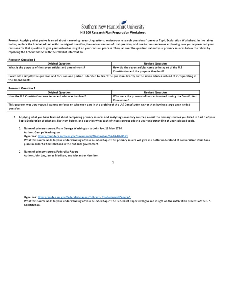 Research Plan Preparation Worksheet | PDF | The Federalist Papers ...