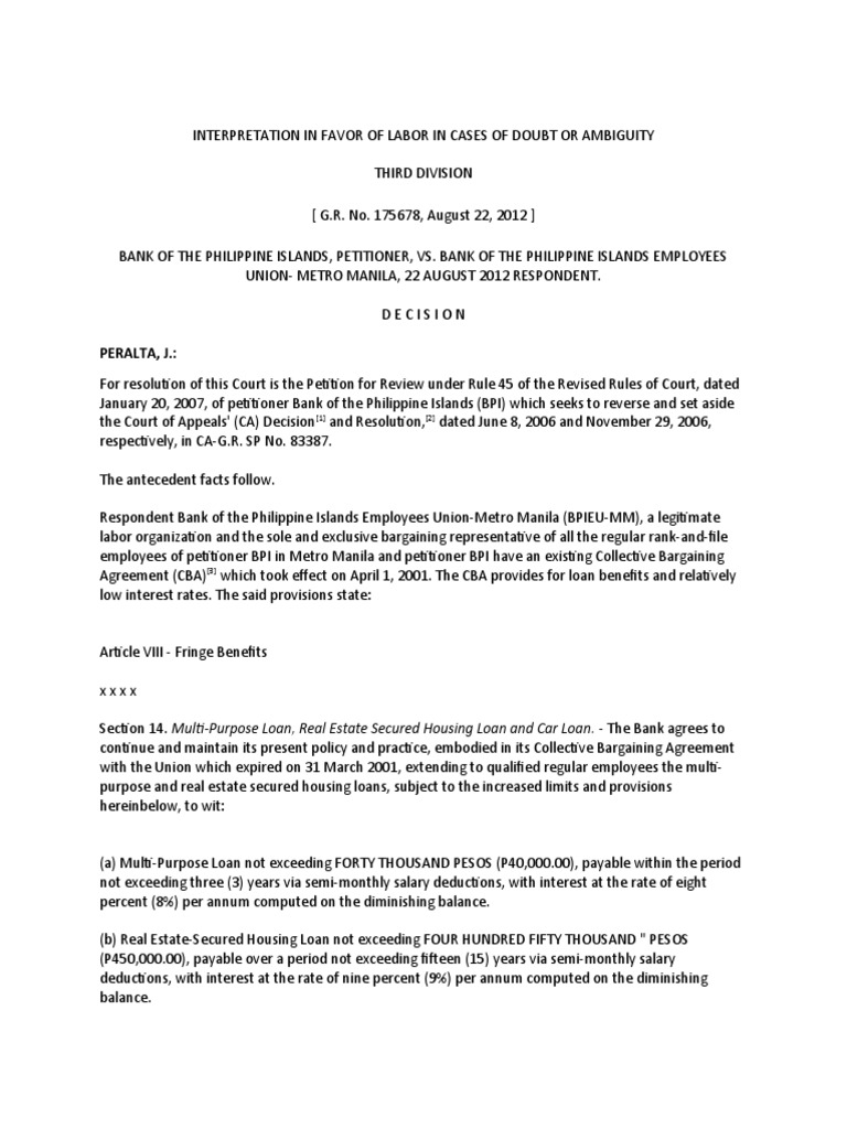 BPI vs. BPI Employees Union - Metro Manila | PDF | Collective Agreement ...