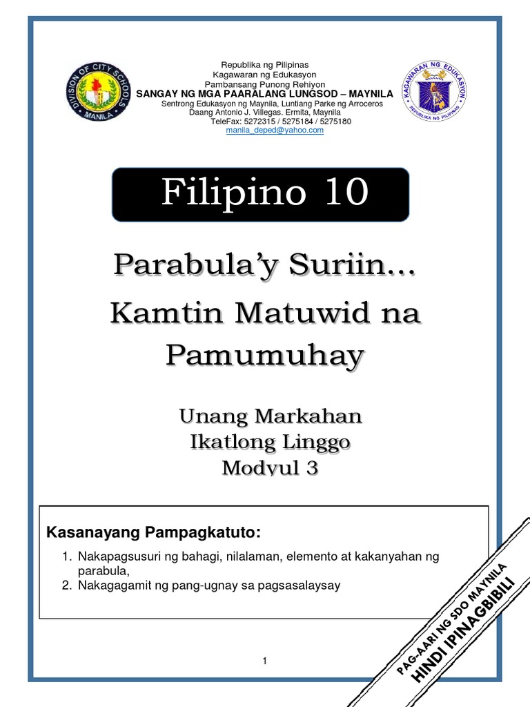 FILIPINO 10 - Q1 - Mod3 | PDF