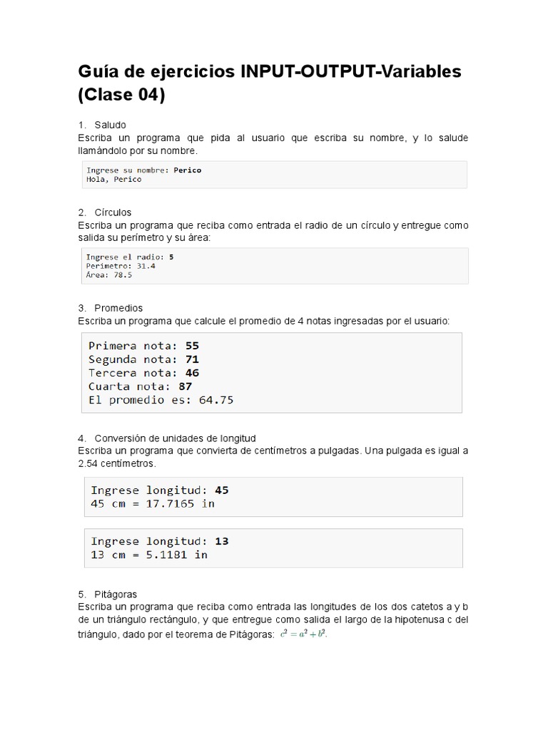 C04 Ejercicios Variables Input Output Variable | PDF | Geometría Elemental | Geometría del plano ...
