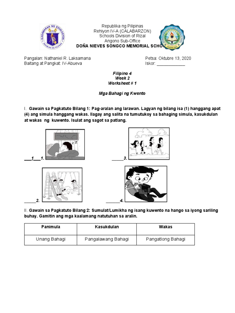 Filipino 4 Work Sheet Q1 Week 2 3 | PDF