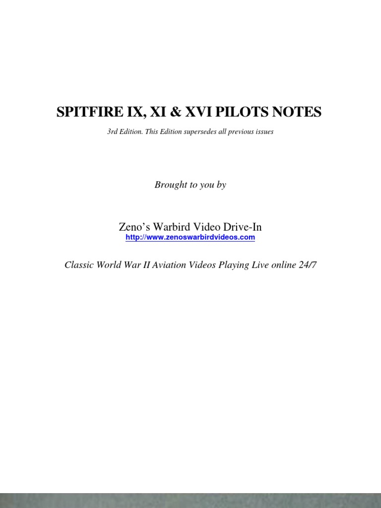Spitfire IX, XI & XVI Pilot's Notes | PDF