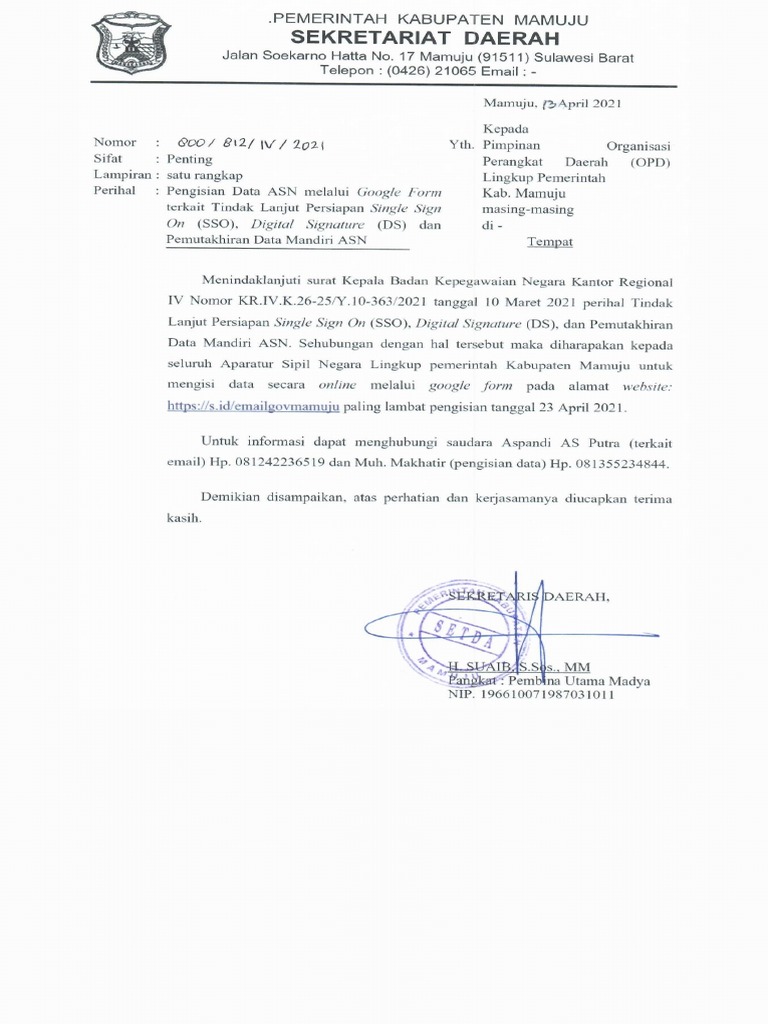 Surat Pemutakhiran Data Mandiri | PDF