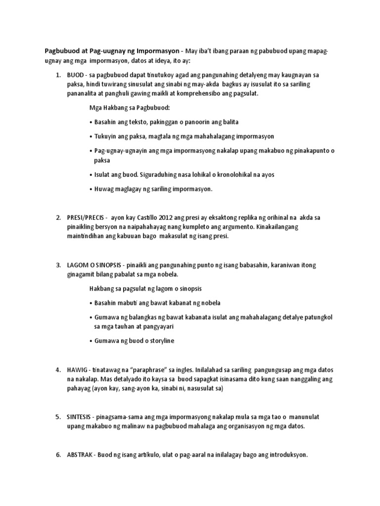 AB3 - Pagbubuod at Pag-Uugnay-Ugnay NG Impormasyon | PDF