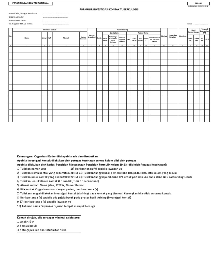 Formulir Investigasi Kontak TBC | PDF