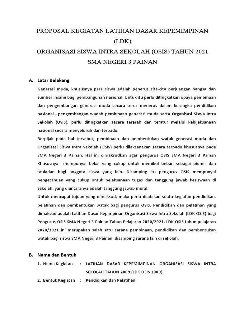 Proposal LDK OSIS SMA Negeri 3 Painan | PDF