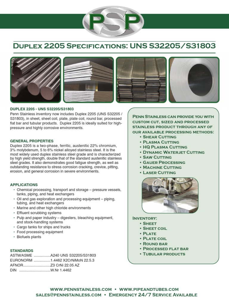 P P P P: Duplex 2205 Specifications: UNS S32205/S31803 | PDF ...