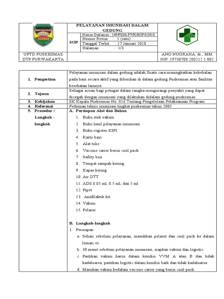 Done Sop Pelayanan Imunisasi Dalam Gedung | PDF