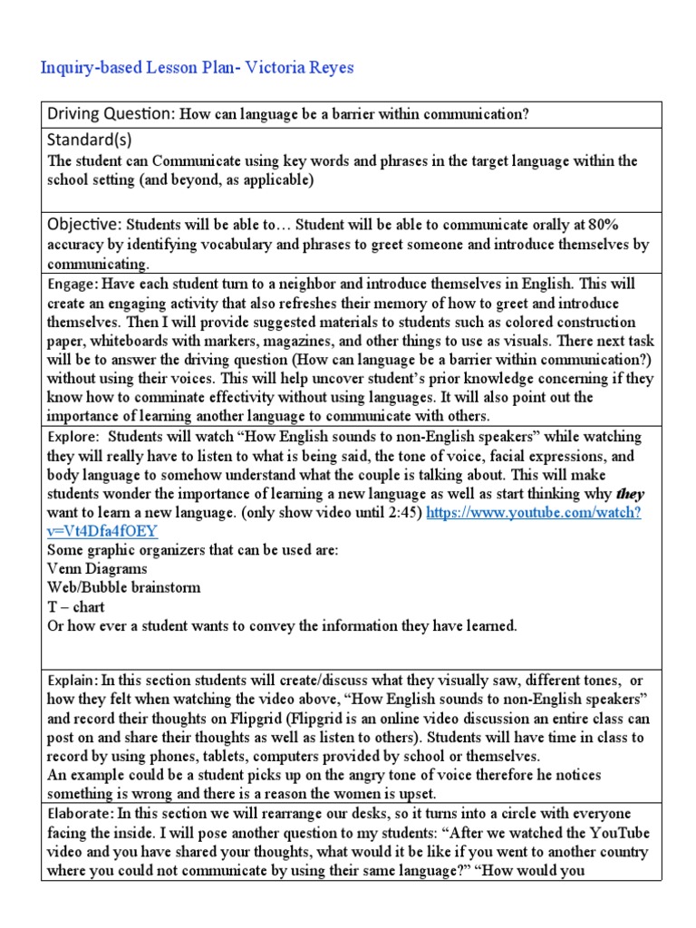 Inquiry-Based Lesson Plan Rough Draft | PDF | Inquiry Based Learning ...