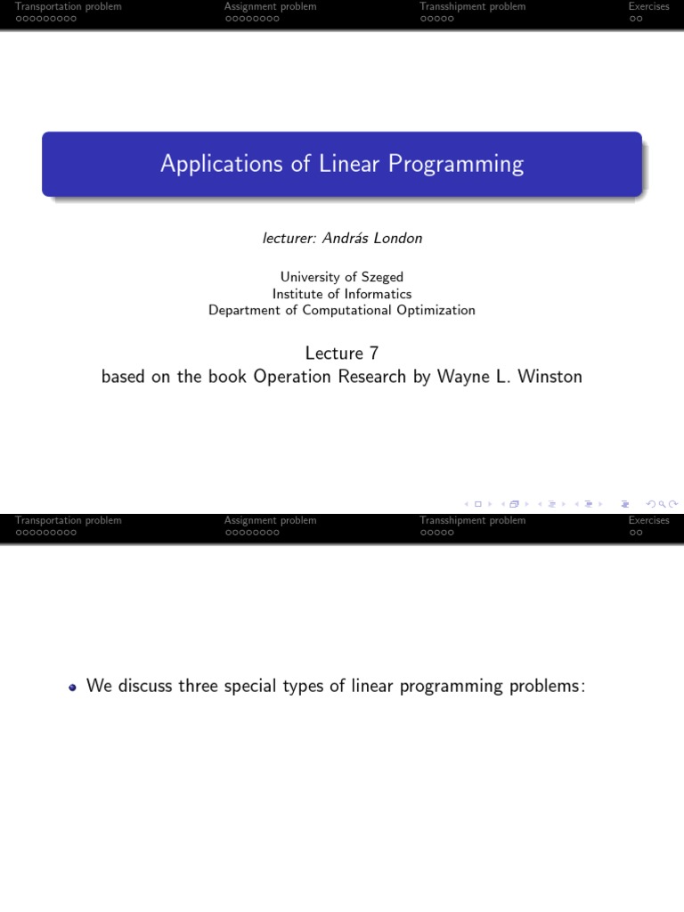 Applications of Linear Programming: Based On The Book Operation Research by Wayne L. Winston ...