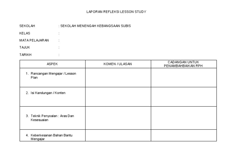 Contoh Laporan Refleksi Lesson Study PLC | PDF