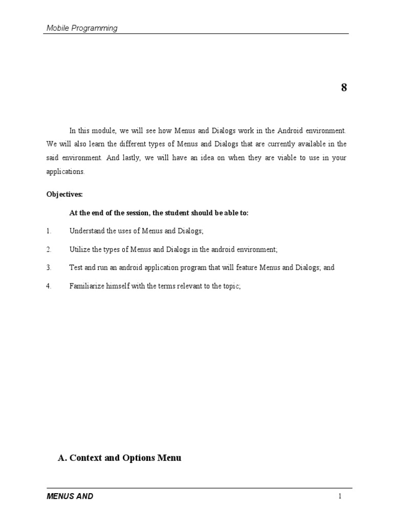 c8 - Menus and Dialogs | PDF | Menu (Computing) | Dialog Box