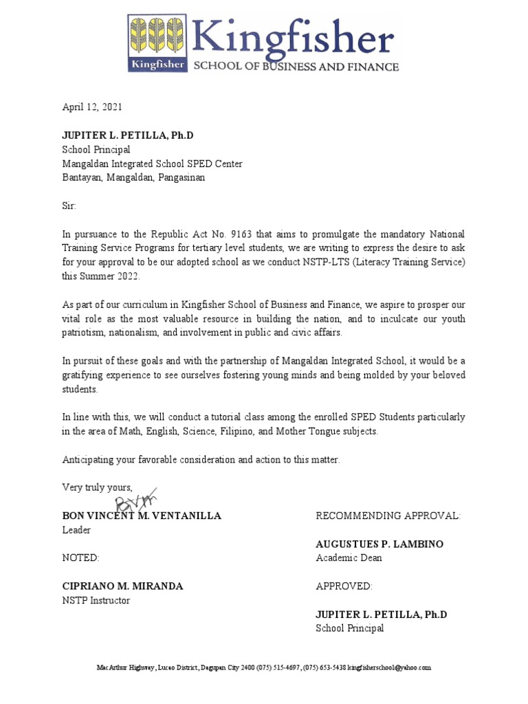Grp29 NSTP Approval Letter-1 | PDF