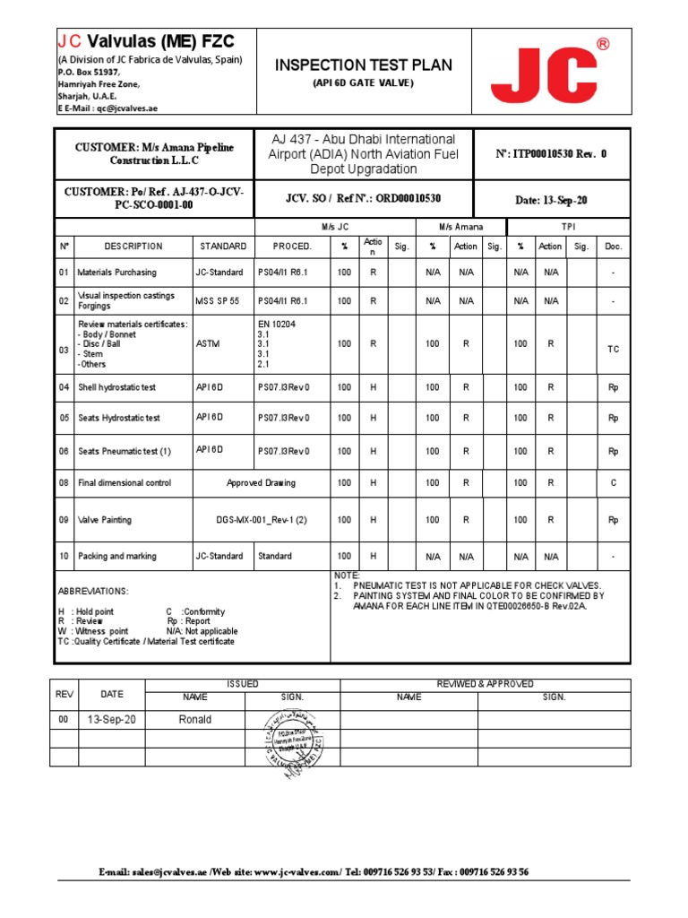 Valve Inspection and Test Plan | PDF | Home Appliance | Valve