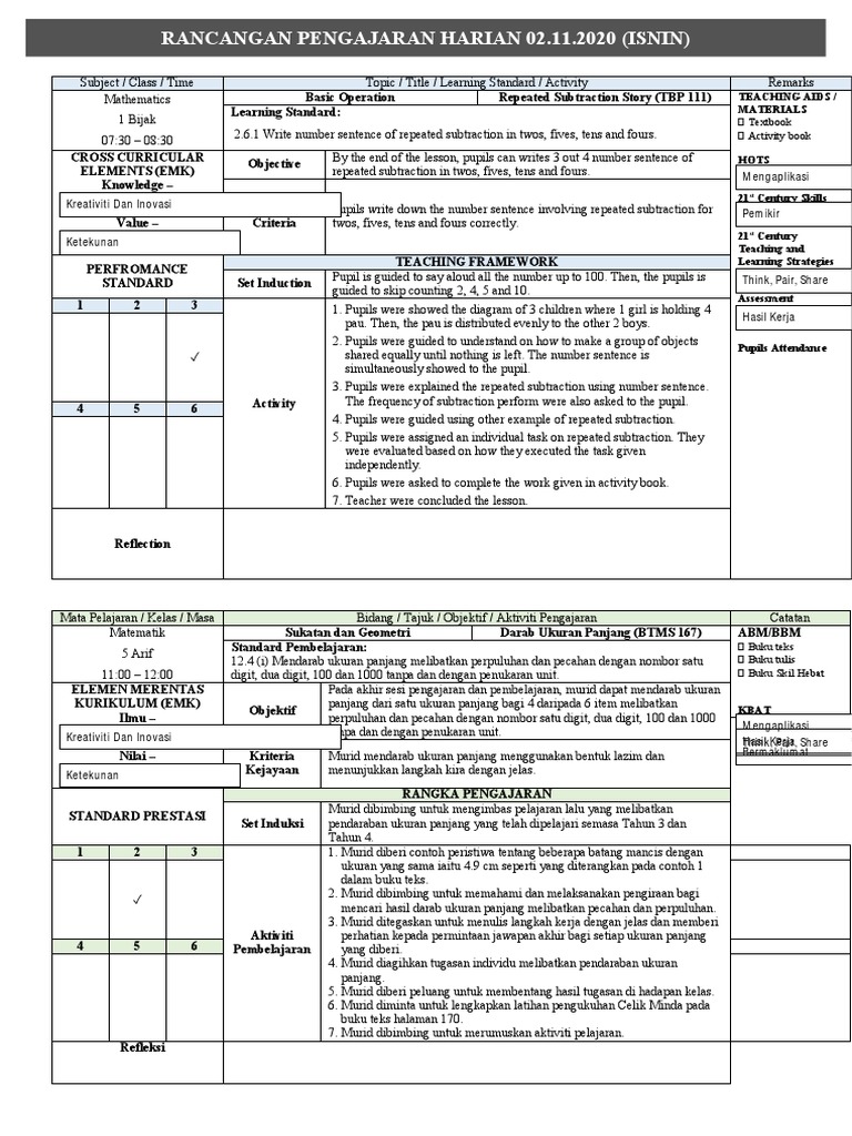 Contoh Template RPH Panitia Matematik 2021 | PDF | Curriculum | Pedagogy