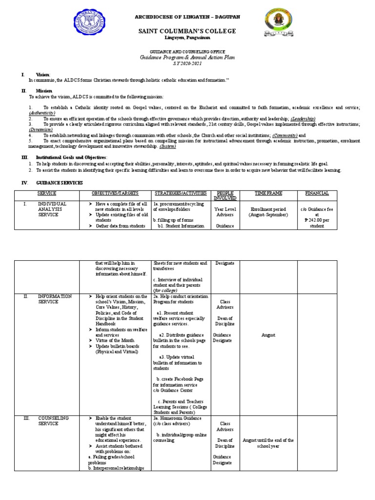 Guidance Action Plan 2020-2021 | PDF | Goal | Leadership