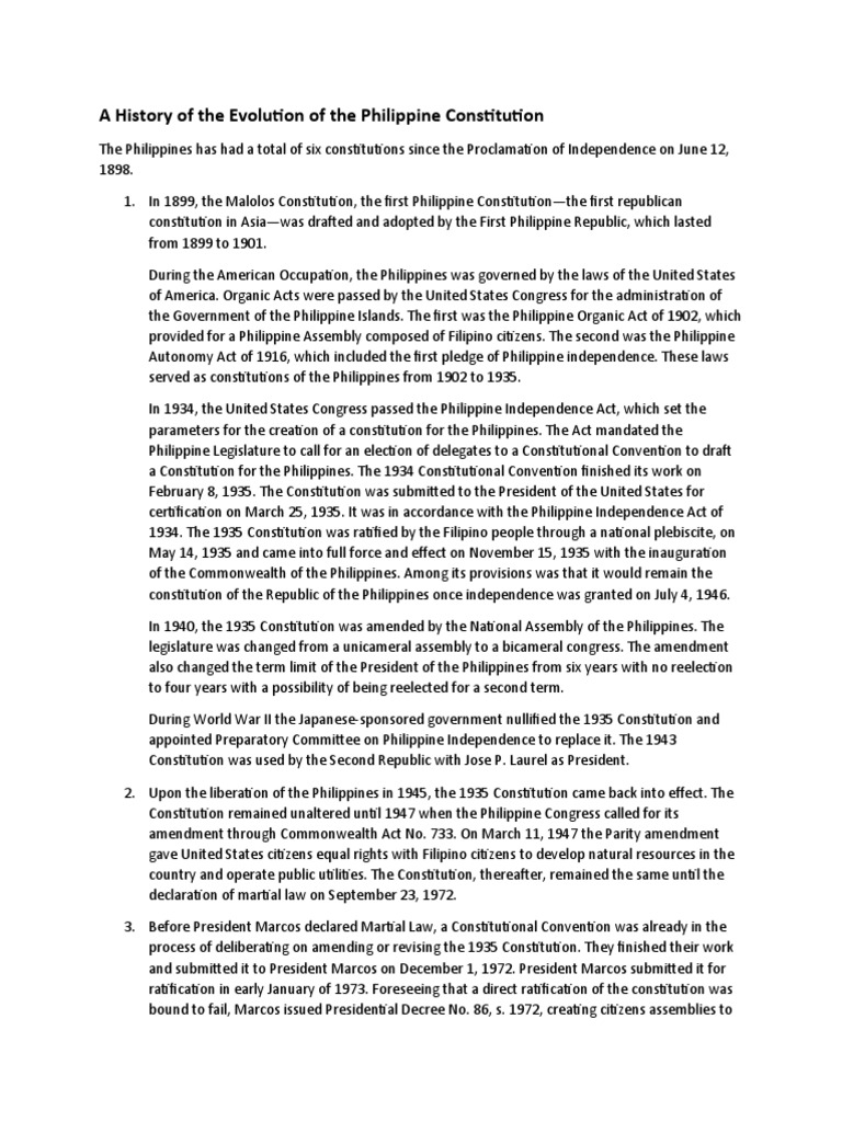 Brief History of The Evolution of The Philippine Constitution | PDF ...