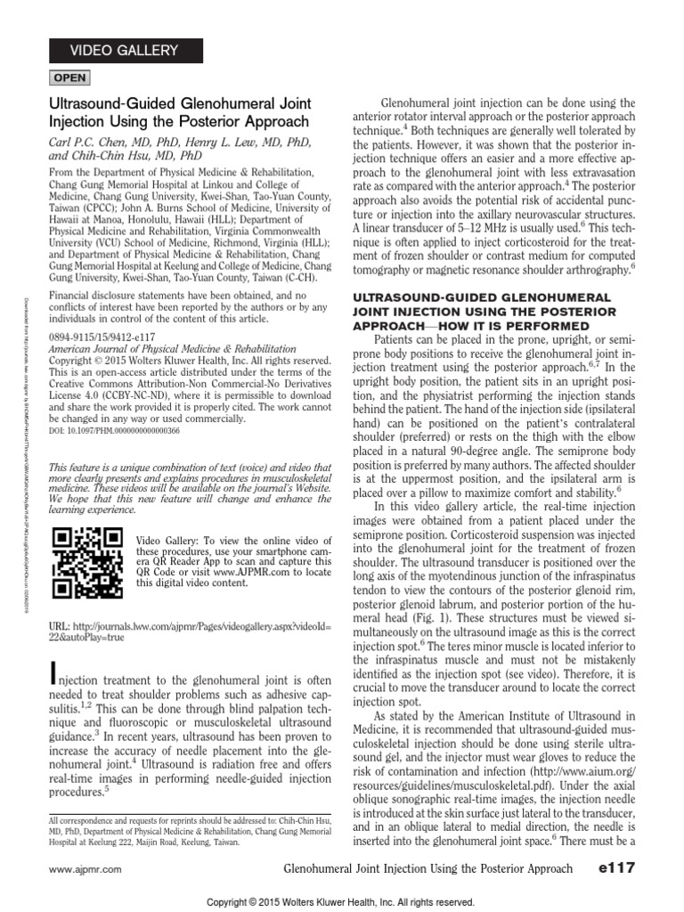 Ultrasound-Guided Glenohumeral Joint Injection Using The Posterior ...