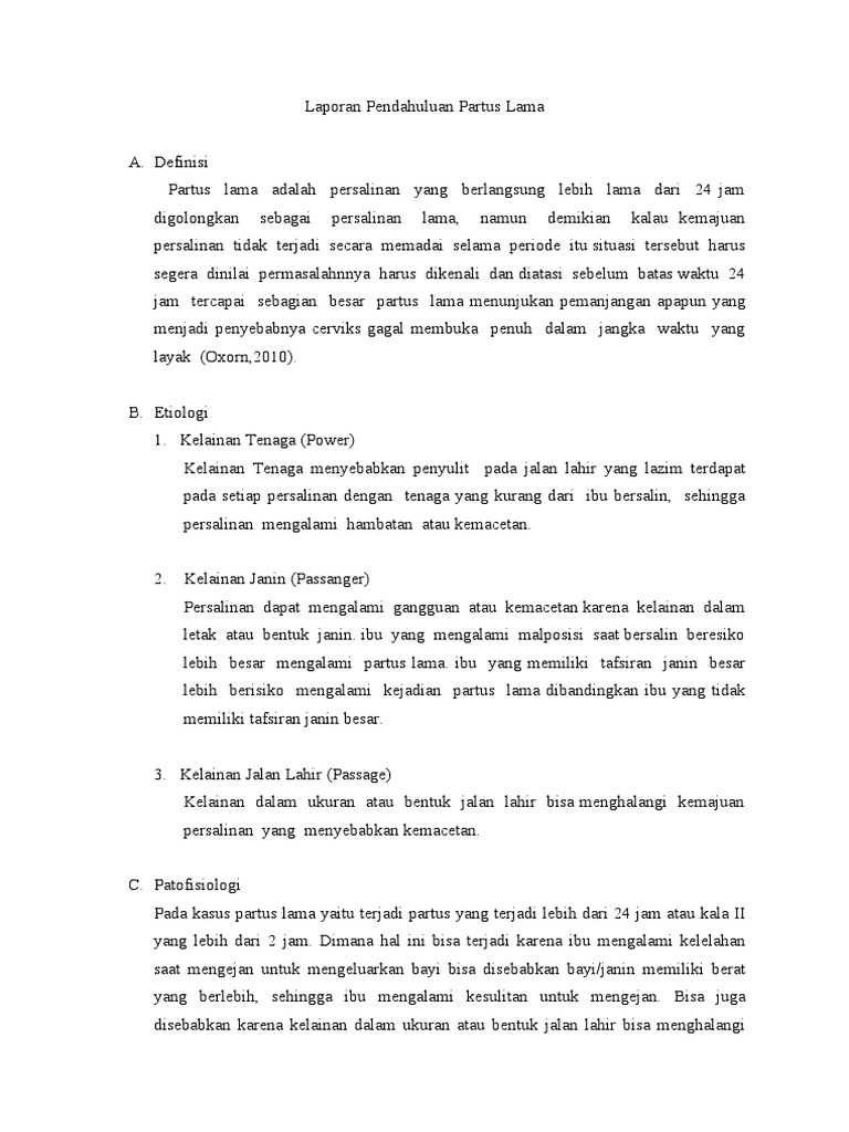 Laporan Pendahuluan Partus Lama | PDF