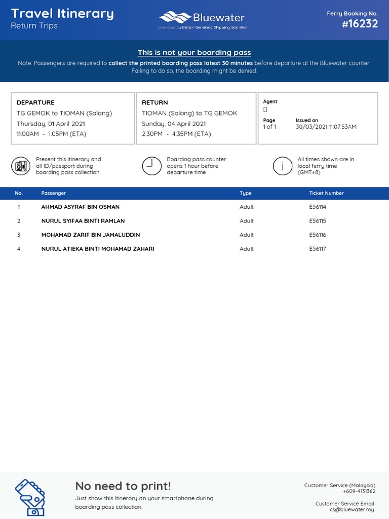 Bluewater - Travel Itinerary #16232 | PDF | Government And Personhood ...