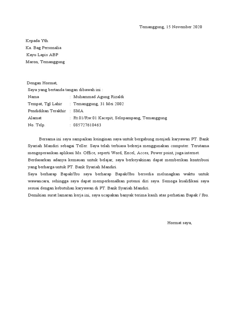 Surat Lamaran | PDF | Karier & Perkembangan | Pengembangan Diri