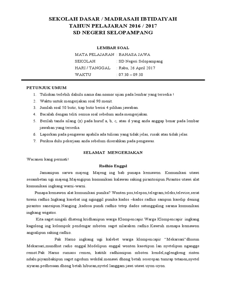 Uas B.jawa 2017 | PDF | Seni & Disiplin Bahasa | Kajian Bahasa Asing