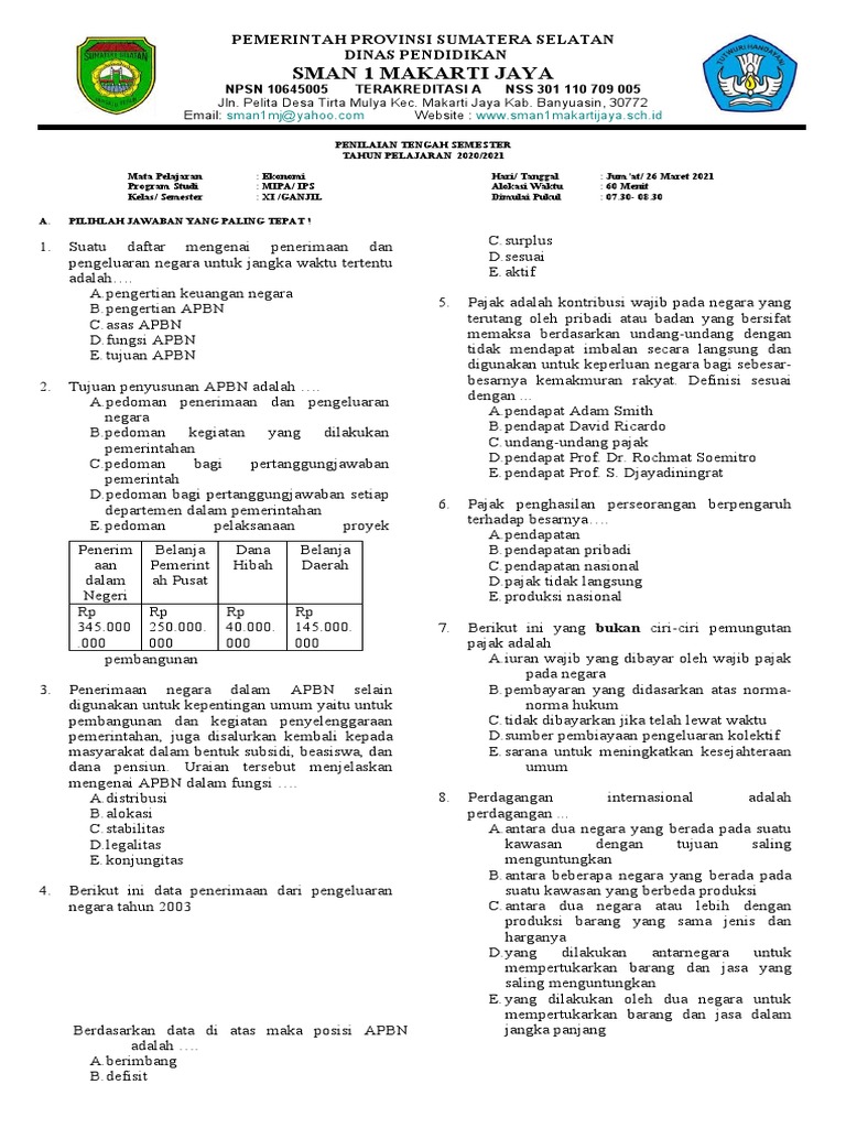 Naskah PTS Ekonomi Kelas XI Genap 20-21 | PDF