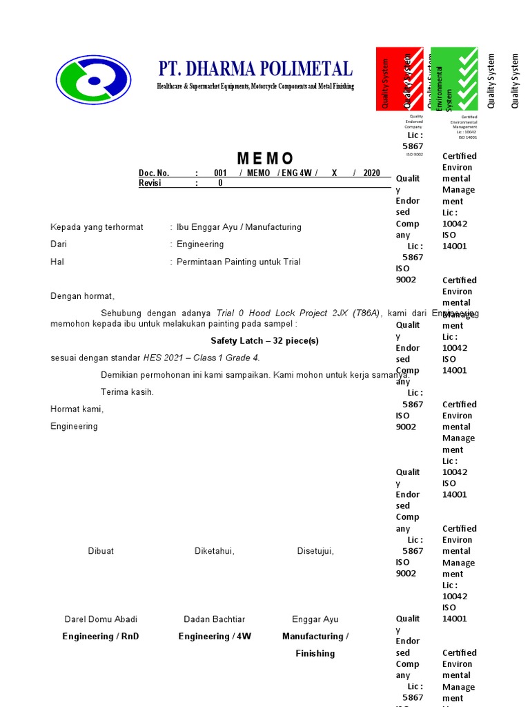 Memo Permintaan Painting | PDF