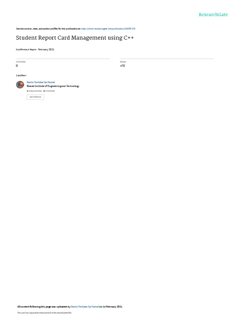 Student Report Card Management Using C++: February 2021 | PDF ...