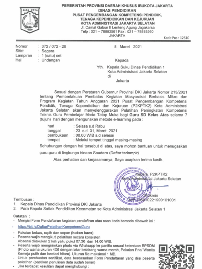 Undangan Pel. Guru SD Atas Sudin JS 1 | PDF