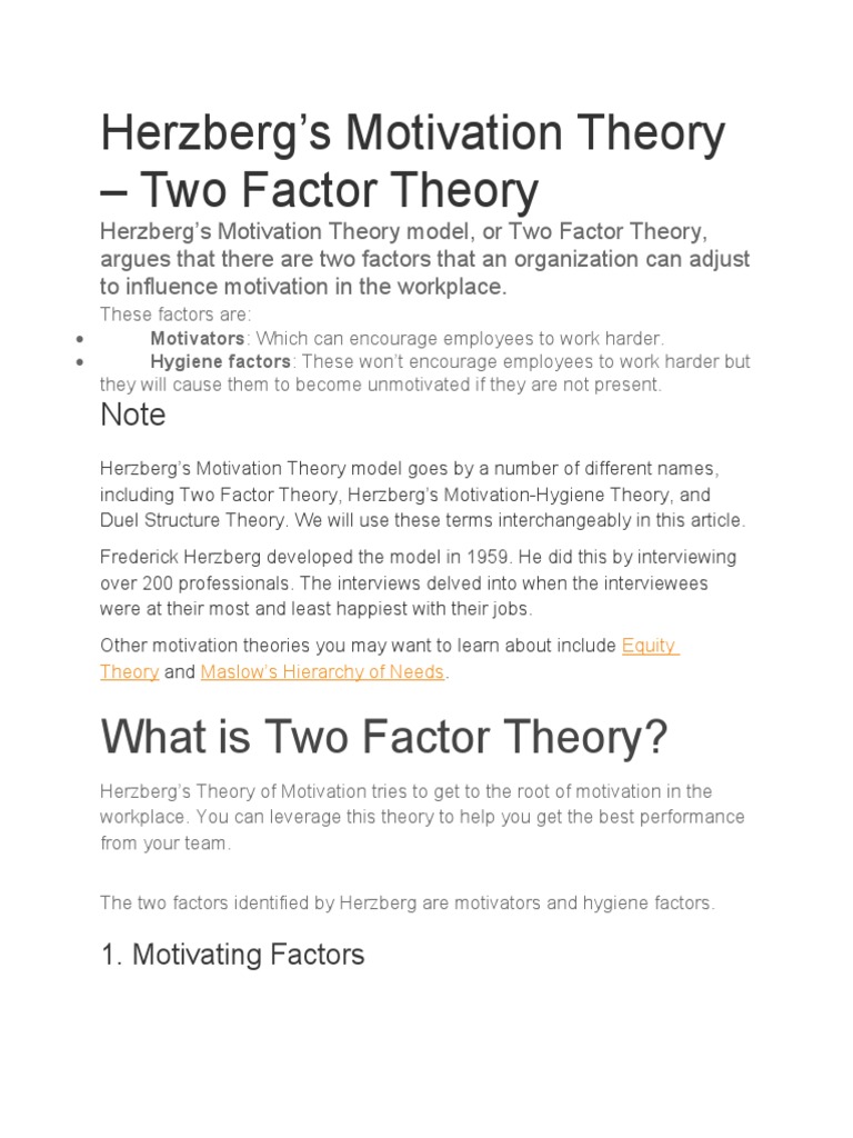 Herzberg's Motivation Theory - Two Factor Theory | PDF | Systems ...