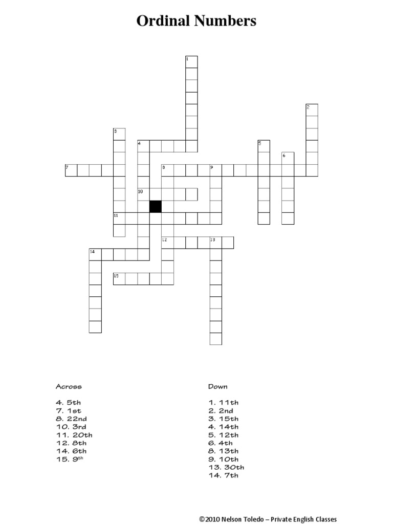 Ordinal Numbers Crossword | PDF