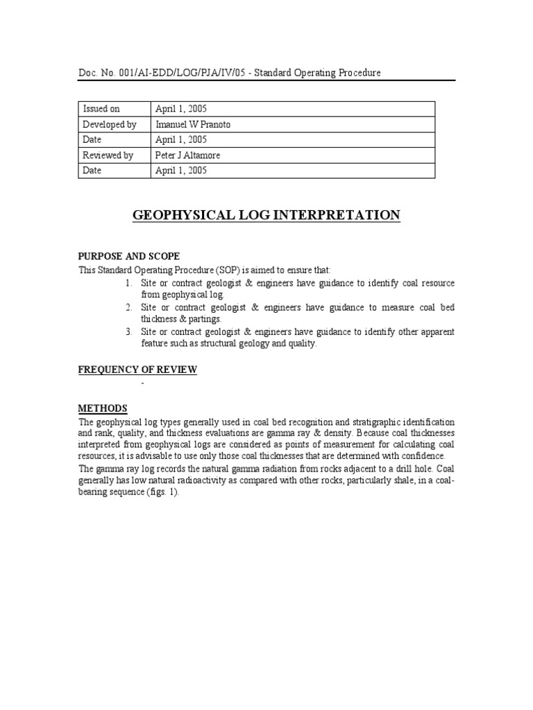 SOP Geophysical Logging Interpretation | PDF | Science | Geology