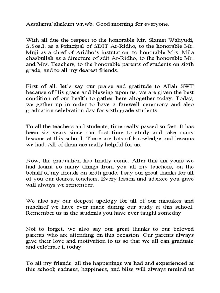 Speech Grade 6 | PDF