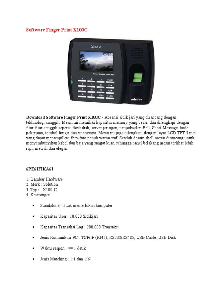 Software Finger Print X100C | PDF