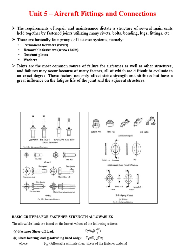 Unit 5 - Aircraft Fittings and Connections | PDF | Rivet | Screw