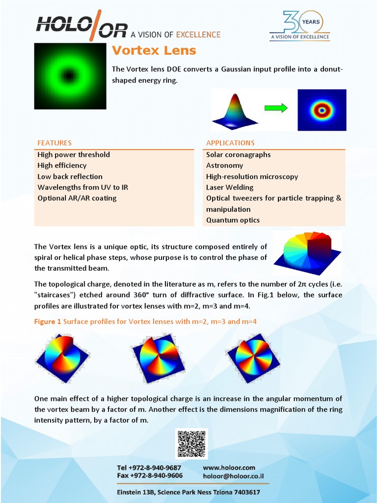 Vortex Lens Features Applications Pdf Diffraction Optics