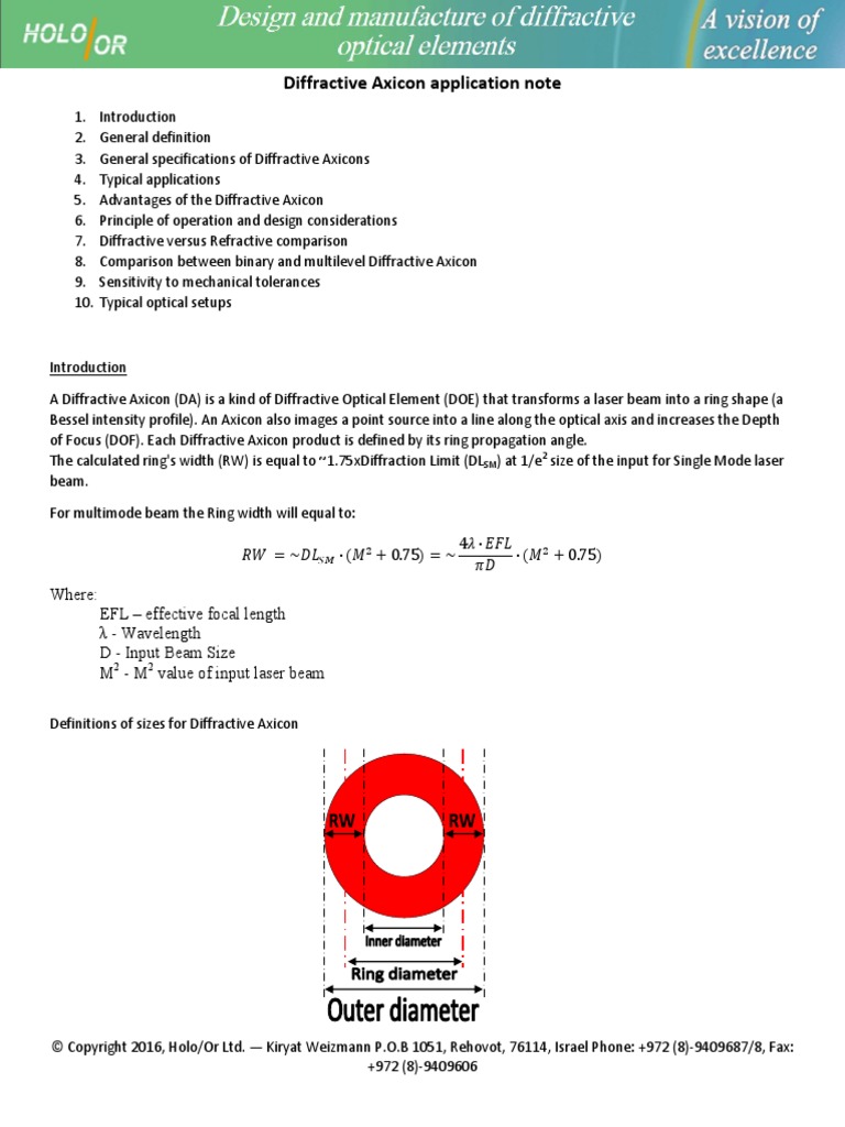 Diffractive Axicon Application Note | PDF | Diffraction | Optics
