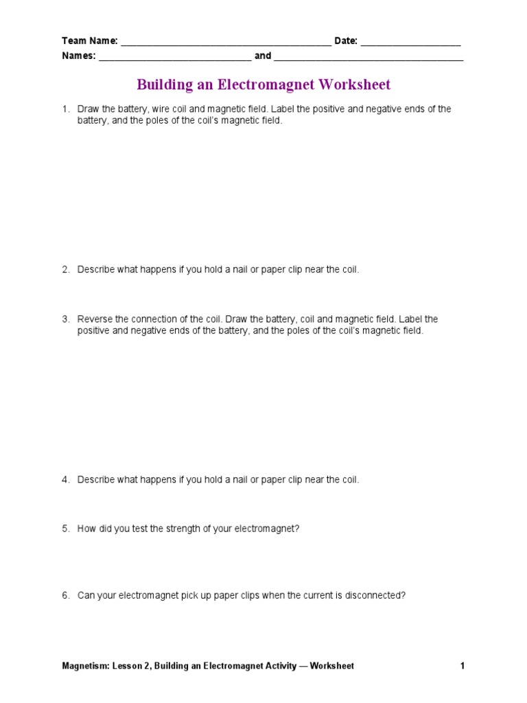 Cub Mag Lesson2 Activity1 Electromagnet Worksheet | PDF