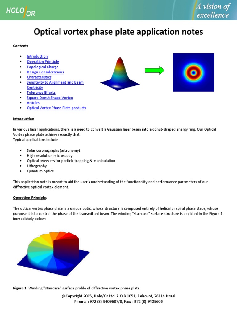 Optical Vortex Phase Plate Application Notes | PDF | Diffraction | Optics